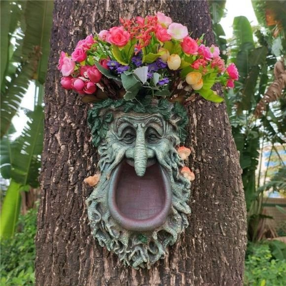 Accents | Big Mouth Old Man Tree Face Sculpture Flower Planter Pot ...
